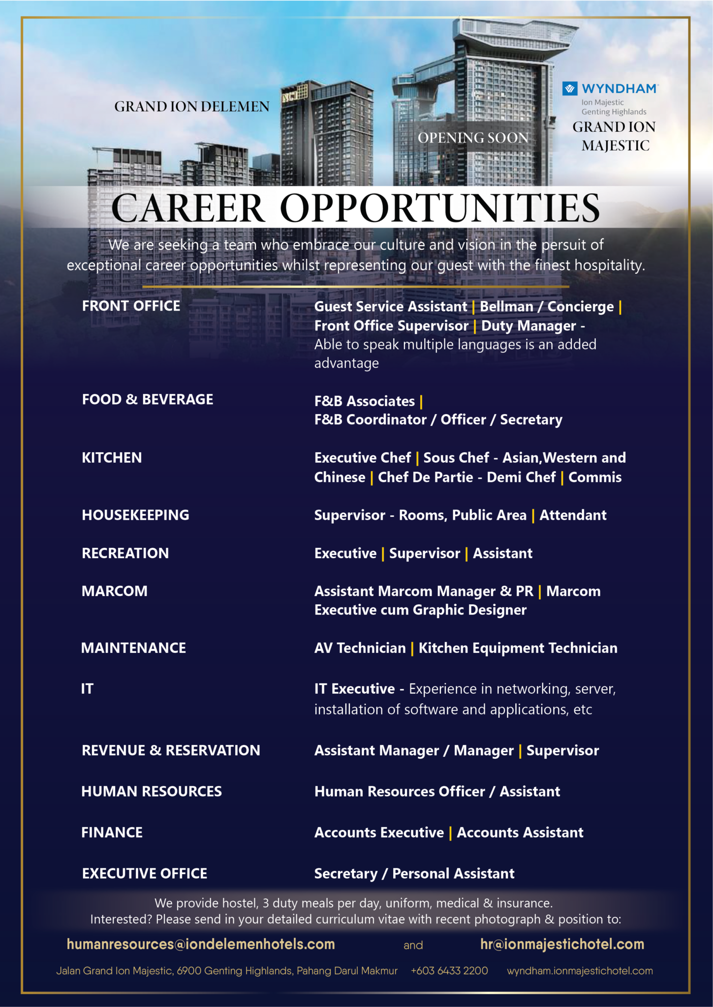 Careers | Wyndham Ion Majestic - Highest Altitude Hotel in Malaysia